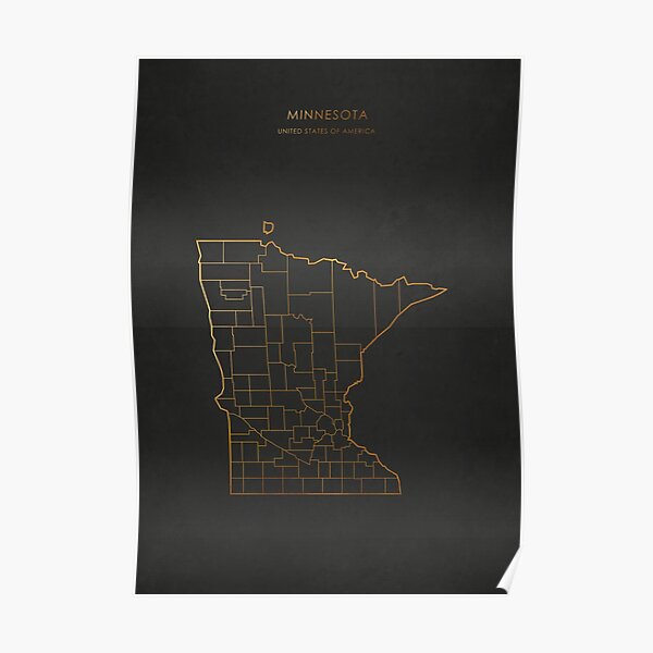 "Minnesota Gold State Counties Map" Poster for Sale by Travel2NZ ...