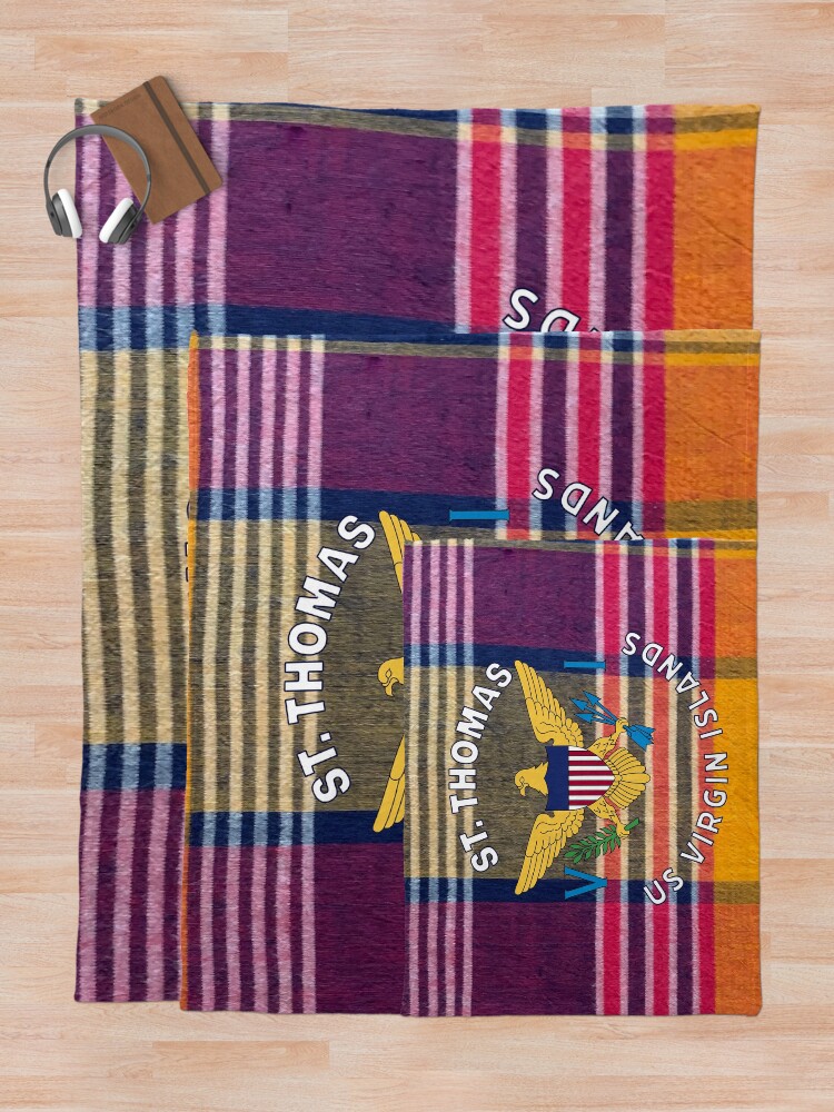 "US Virgin Islands Flag St. Thomas USVI Madras Pattern" Throw Blanket ...