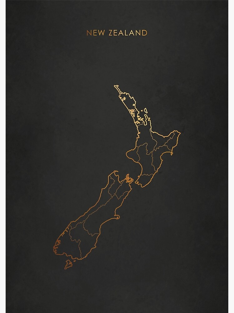 "New Zealand Gold Outline Map with Regions" Poster for Sale by ...