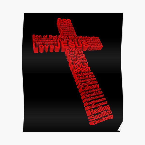 "Christian Red Cross Collage Art Formed with Faith Words" Poster by BCT ...