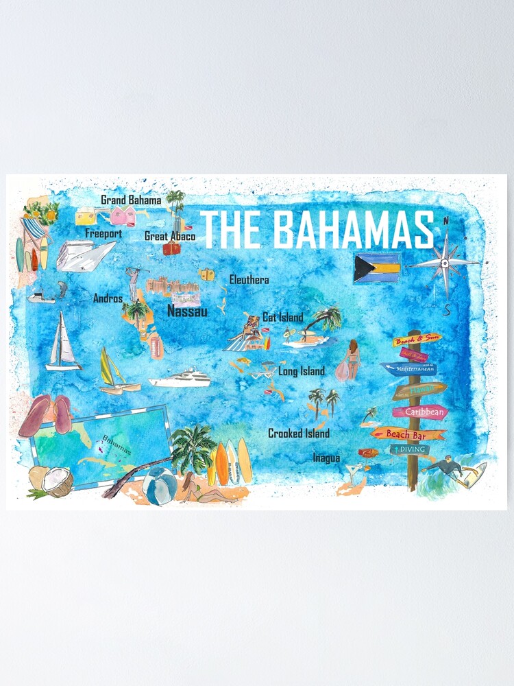 "The Bahamas Illustrated Map with Main Roads Landmarks and Highlights ...