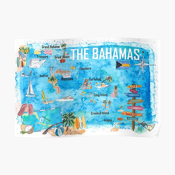 "The Bahamas Illustrated Map with Main Roads Landmarks and Highlights ...