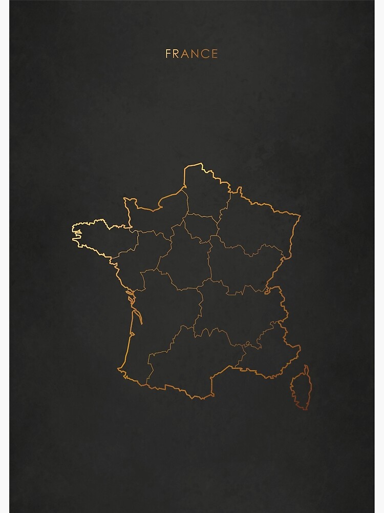 "France Gold Outline Map with Regions" Poster for Sale by Travel2NZ ...