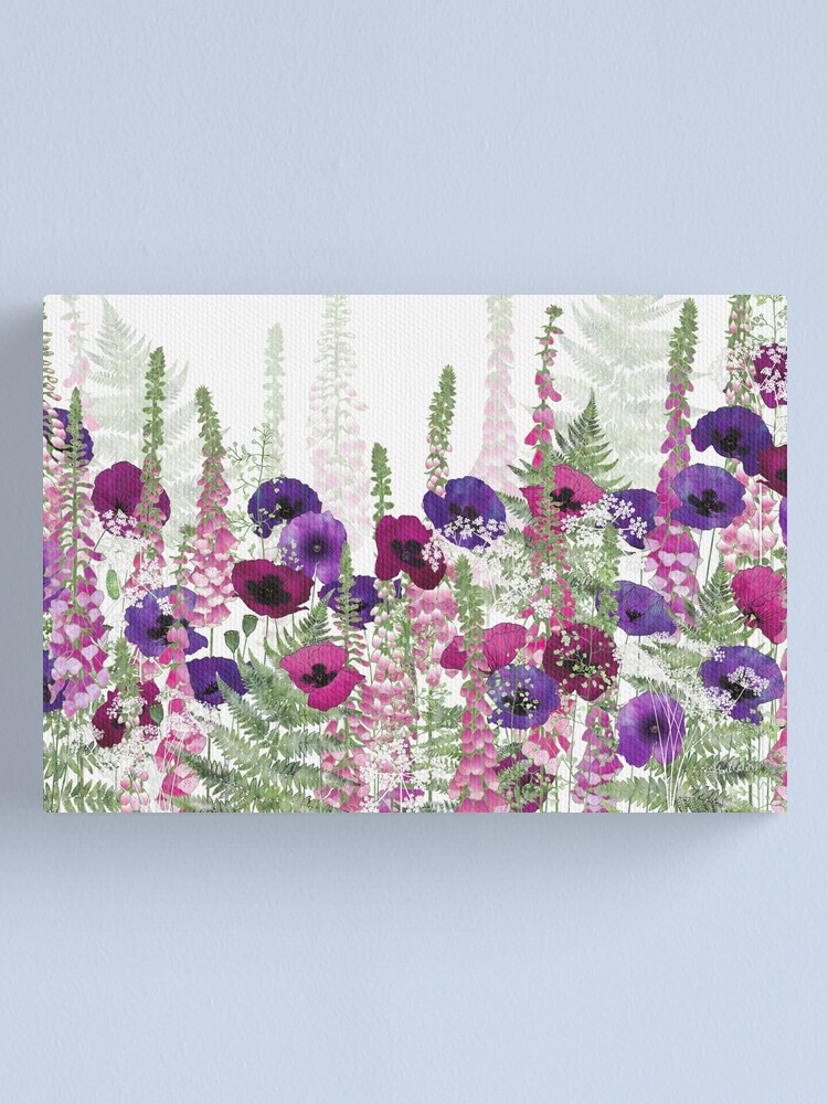 "Purple Poppies, Pink Foxgloves & Ferns" Canvas Print for Sale by Fiona ...