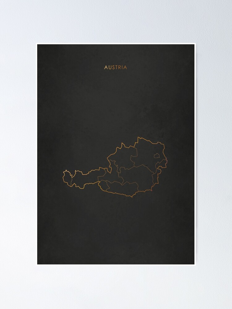 "Austria Gold Outline Map with States" Poster by Travel2NZ | Redbubble