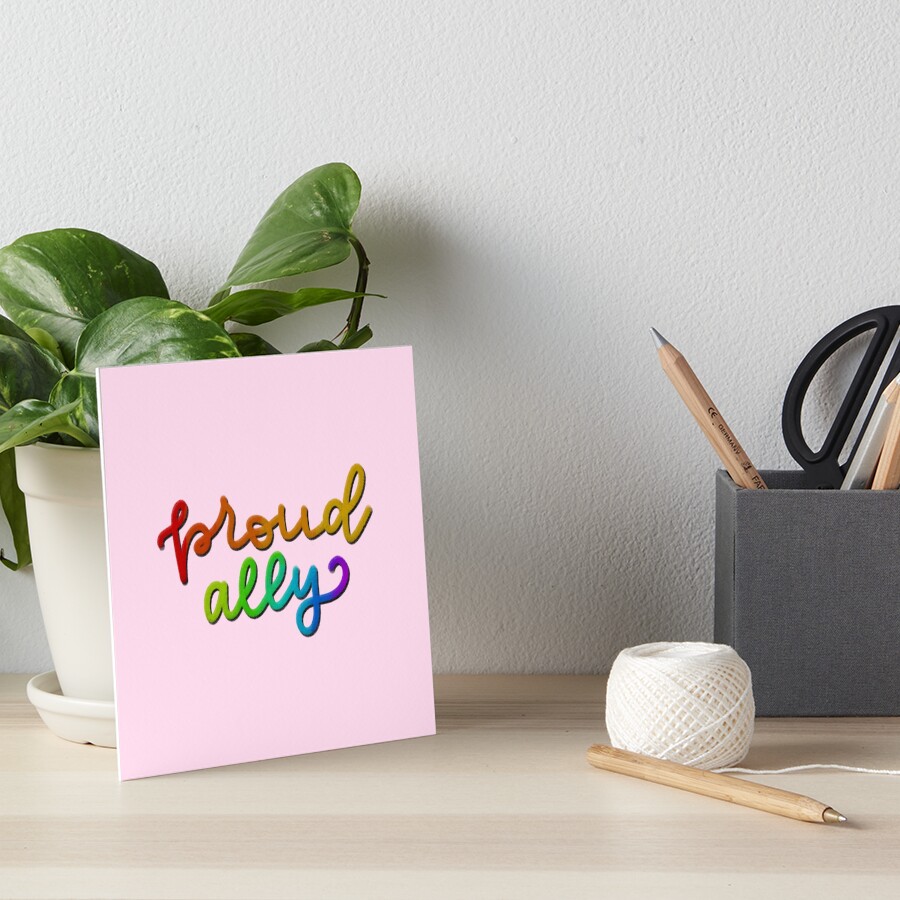 "Rainbow Calligraphy Proud Ally LGBTQIA+ Cursive Design" Art Board ...
