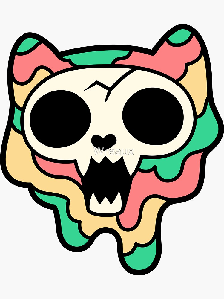 "Gooey Cat Skull " Sticker by Wreaux | Redbubble