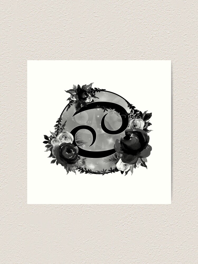 "Cancer Zodiac Horoscope Gothic Black Floral Monogram" Art Print for ...