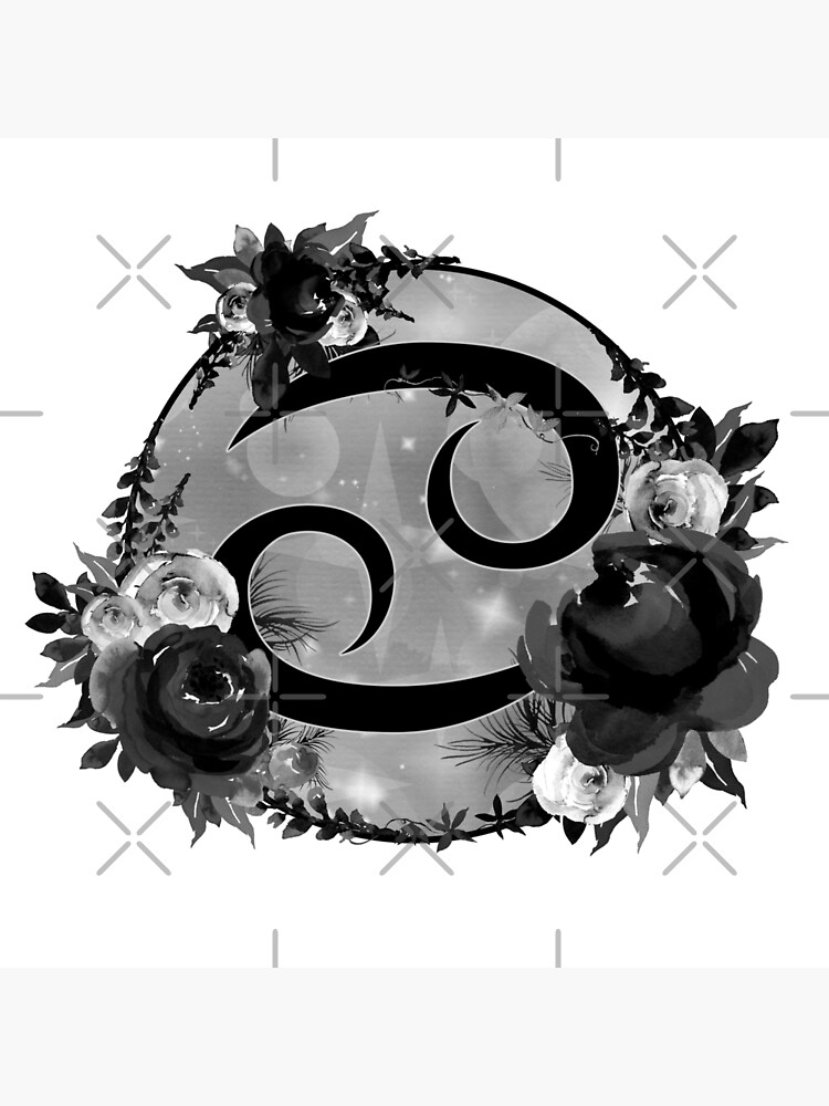 "Cancer Zodiac Horoscope Gothic Black Floral Monogram" Art Print for ...