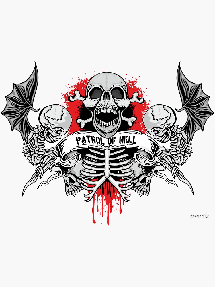 "Patrol of hell Gothic coat of arms with skull and angels" Sticker for ...
