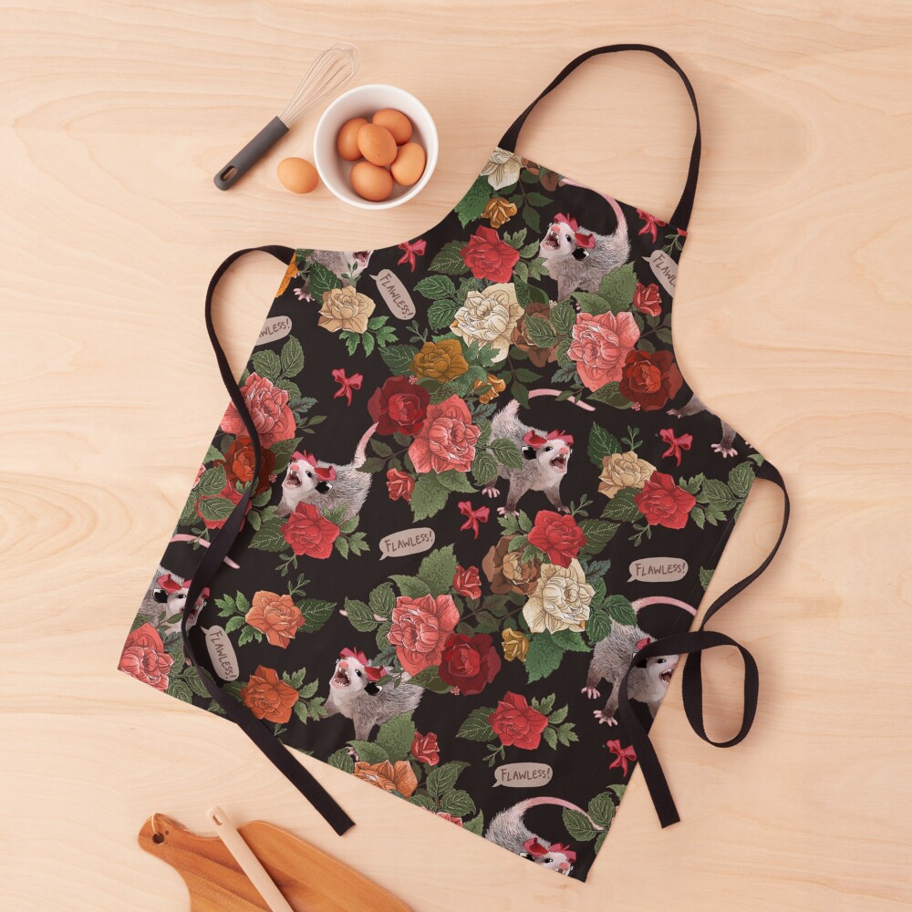 "Opossum Floral Pattern (with text)" Apron for Sale by dcrownfield ...