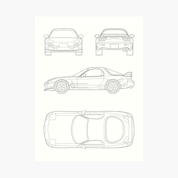 "Mazda RX-7 FD Blueprint" Art Print for Sale by Demetr0s | Redbubble