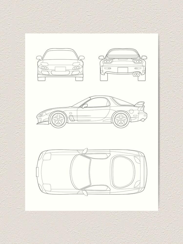 "Mazda RX-7 FD Blueprint" Art Print for Sale by Demetr0s | Redbubble