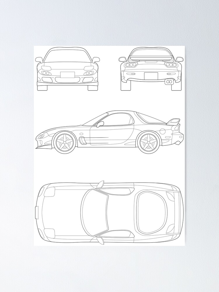 "Mazda RX-7 FD Blueprint" Poster for Sale by Demetr0s | Redbubble
