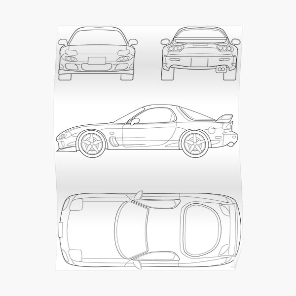"Mazda RX-7 FD Blueprint" Poster for Sale by Demetr0s | Redbubble