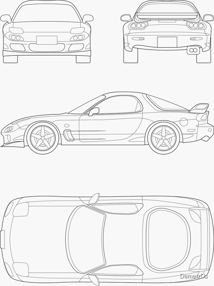 "Mazda RX-7 FD Blueprint" Sticker by Demetr0s | Redbubble