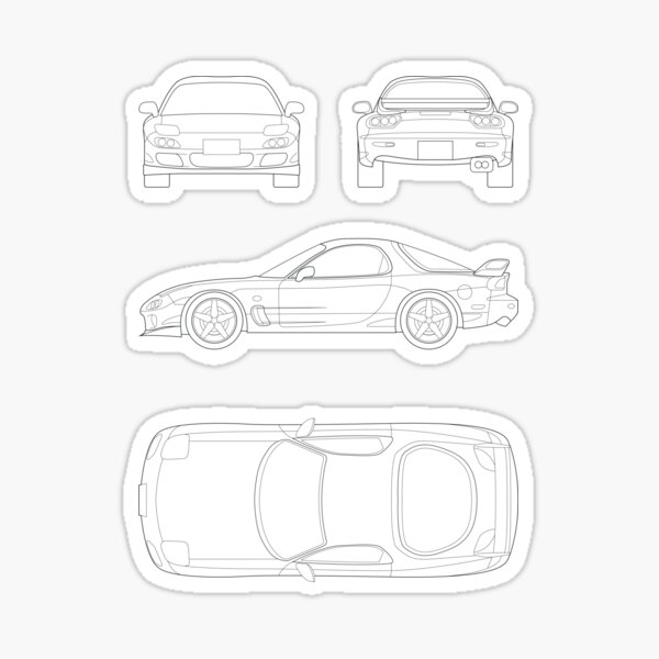 "Mazda RX-7 FD Blueprint" Sticker by Demetr0s | Redbubble
