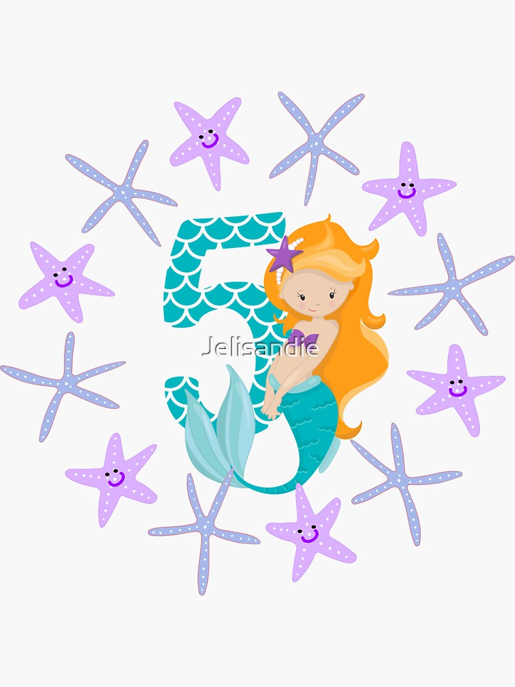"Birthday mermaid five years old birthday present number five" Sticker ...