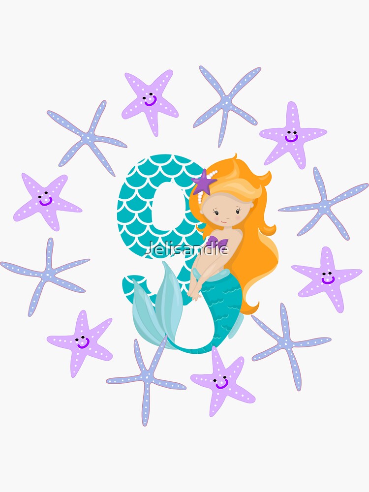 "Birthday mermaid nine years old birthday present number nine" Sticker ...