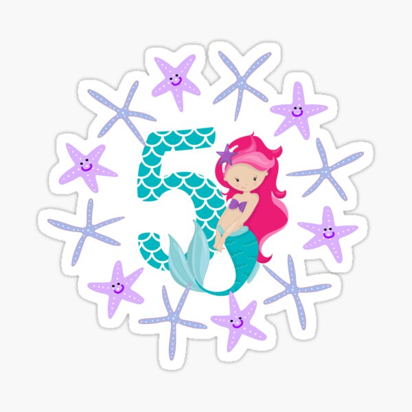 "Birthday mermaid five years old birthday present number five" Sticker ...