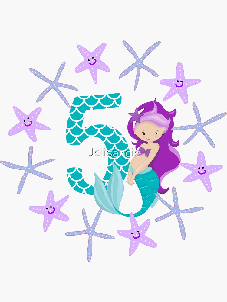 "Birthday mermaid five years old birthday present number five" Sticker ...