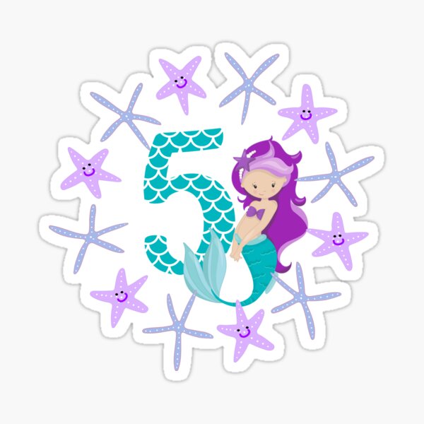 "Birthday mermaid five years old birthday present number five" Sticker ...
