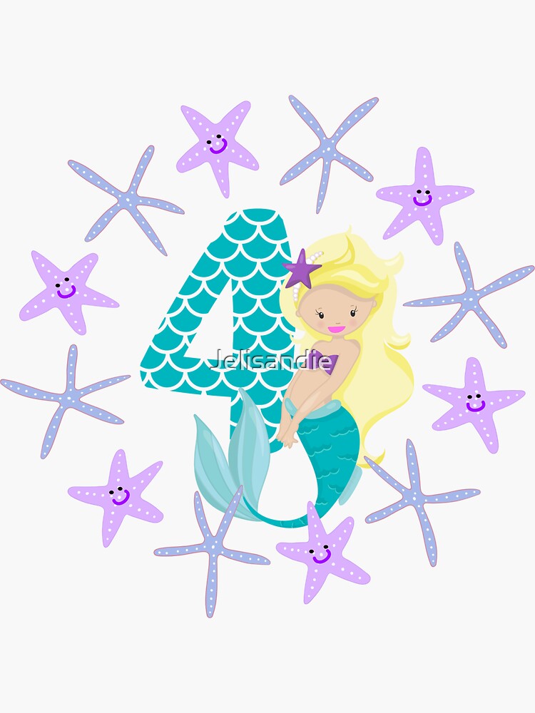 "Birthday mermaid four years old birthday present number four" Sticker ...