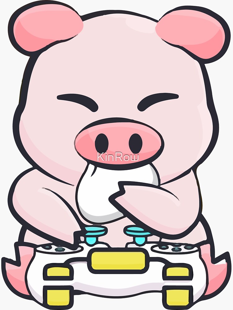 "Cute gaming pig eating a bao gift idea" Sticker for Sale by KinRow ...