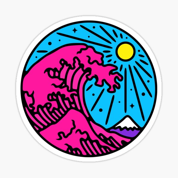 "Great Wave Aesthetic Vaporwave Urban Badge " Sticker for Sale by ...