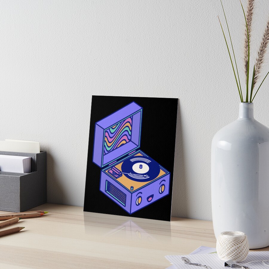 "purple vinyl record player cute colorful face" Art Board Print by ...