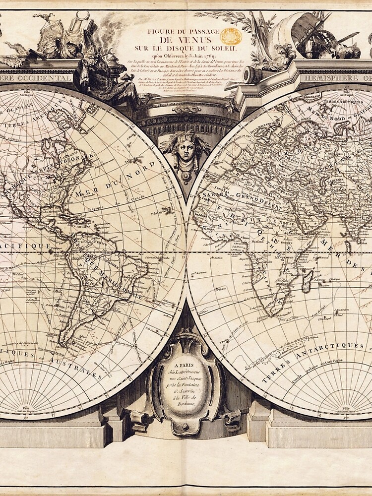 "Vintage french world map - Coming of Venus orbiting the Sun - M De la ...