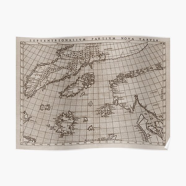 "Ancient Map of Iceland, Frisland and Europe 1561" Poster for Sale by ...