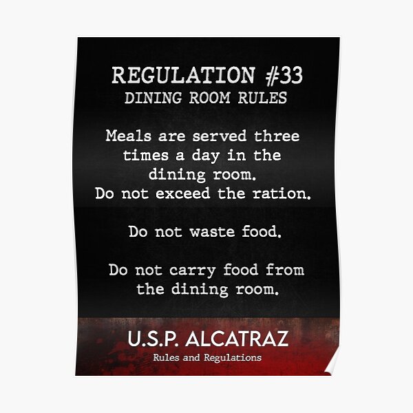 "Alcatraz Rules and Regulations #33" Poster for Sale by csaron92 ...