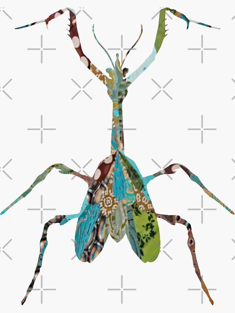 "mixed media collage art PRAYING MANTIS" Sticker for Sale by arttease ...