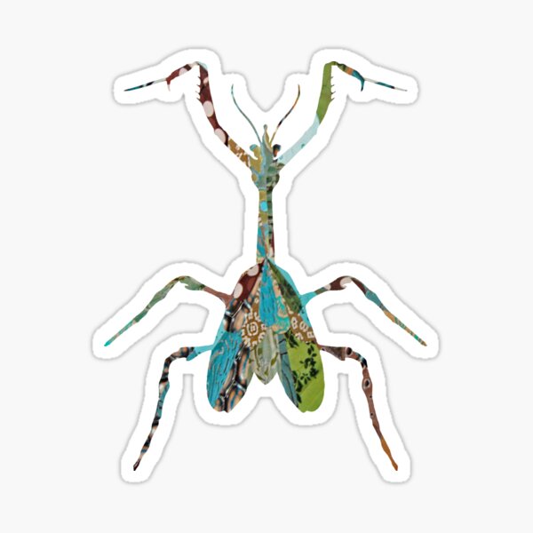 "mixed media collage art PRAYING MANTIS" Sticker for Sale by arttease ...