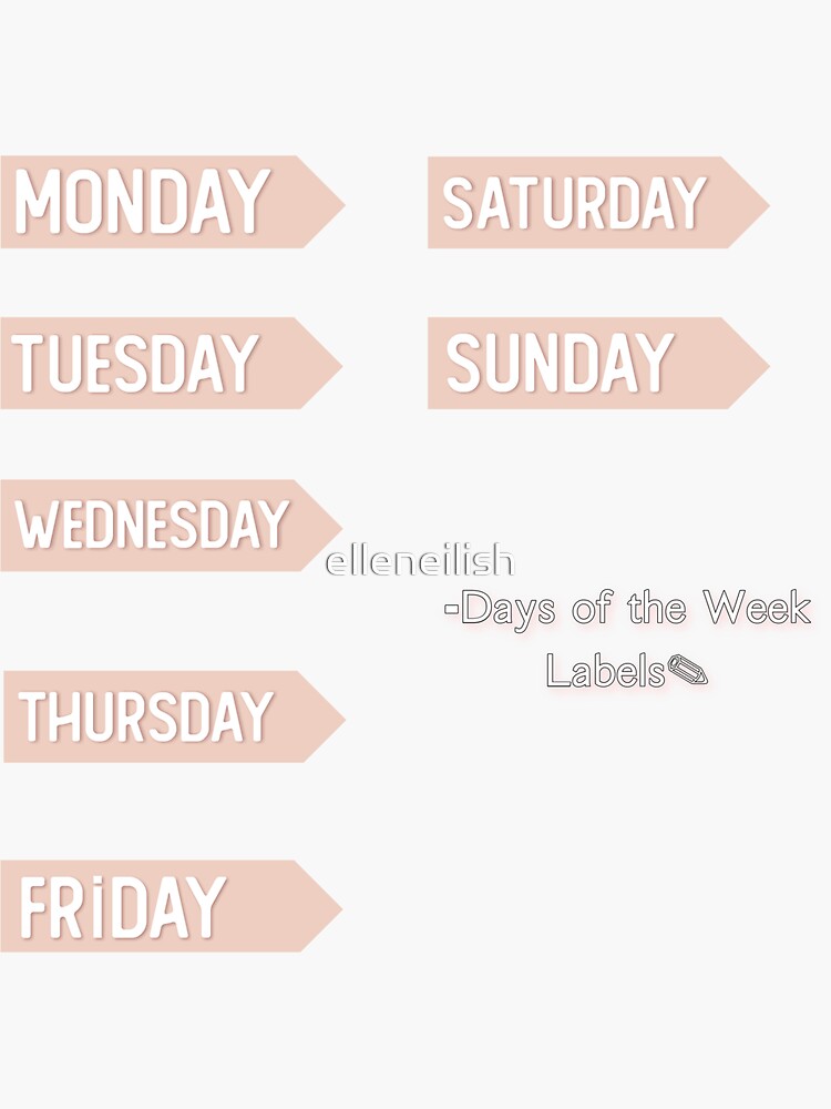 "Organization Labels in Pink [days of the week]" Sticker by elleneilish ...