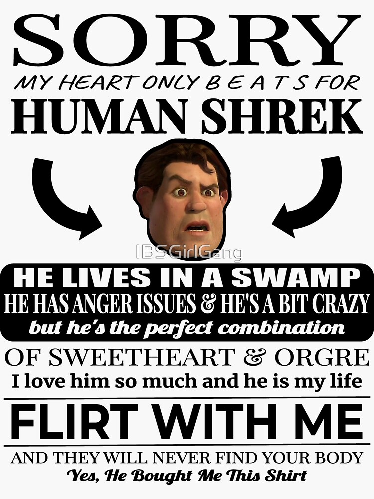 "Sorry My Heart Only Beats For Human Shrek" Sticker for Sale by ...