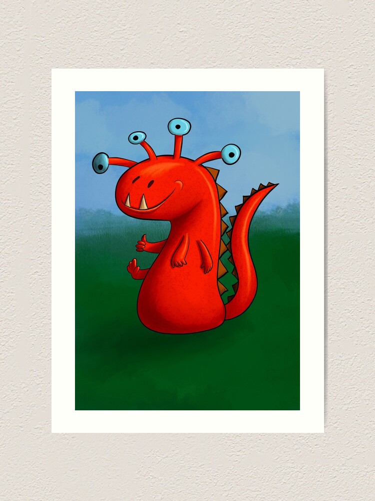 "Cute little red monster - kids drawing illustration" Art Print for ...