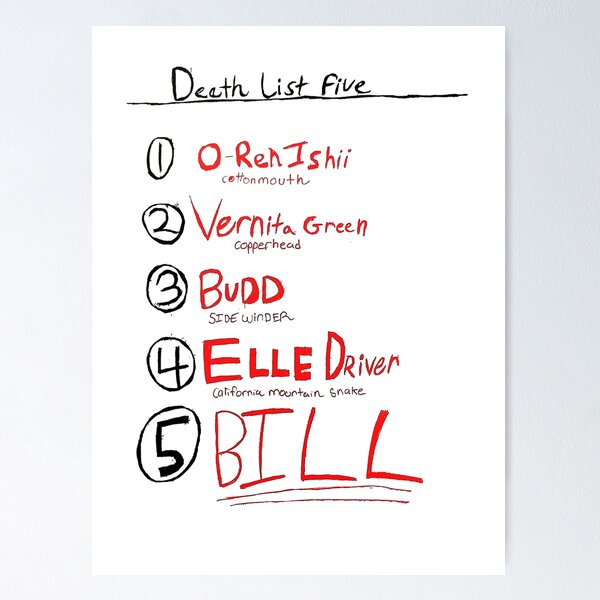 Póster for Sale con la obra «Lista de KILL BILL» de cyber2000s | Redbubble