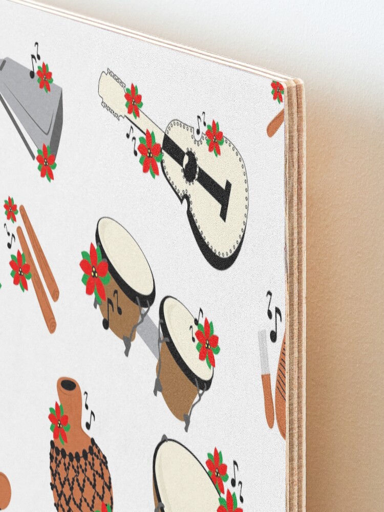 Lámina montada «Instrumentos Parranda Navidad Puerto Rico Pleneras Guiro Cuatro» de byDarling ...