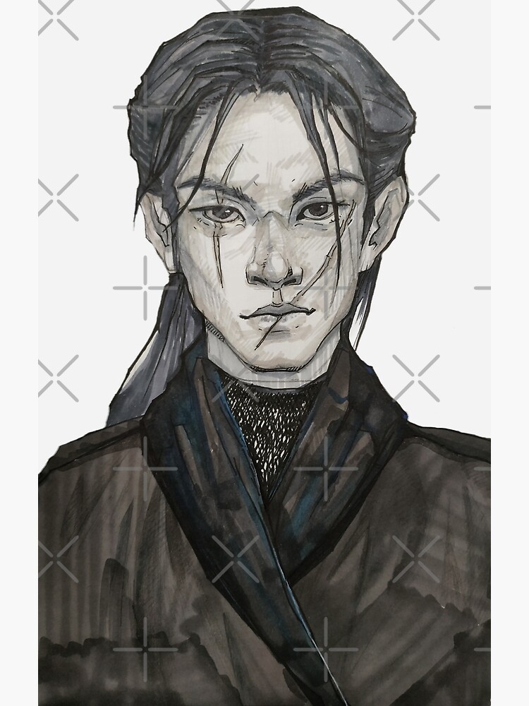 "Samurai with a scar on his face. young asian guy painted portrait. guy ...