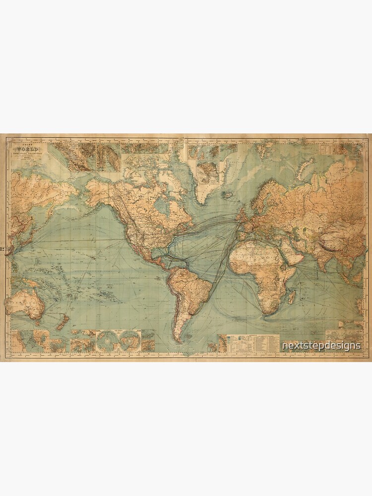 "Chart of the World Map Mercator Projection, 1882 by Hermann Berghaus ...
