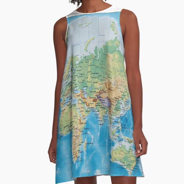 "World map, relief topographic map of the world with names of the ...