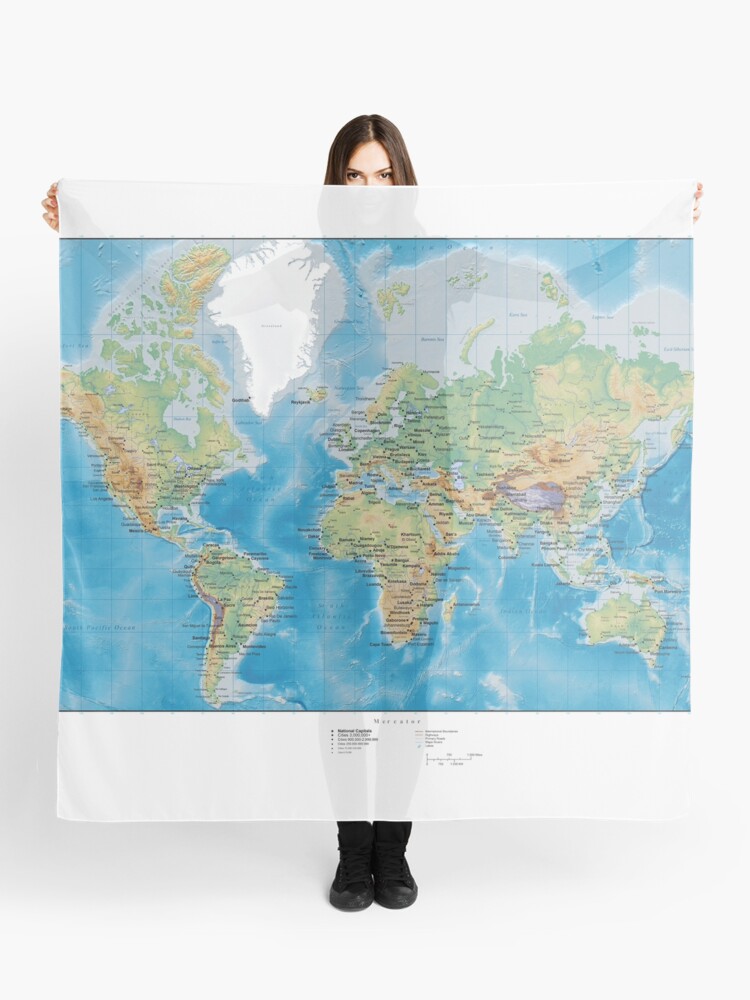 Pañuelo for Sale con la obra «Mapa del mundo, mapa topográfico en ...