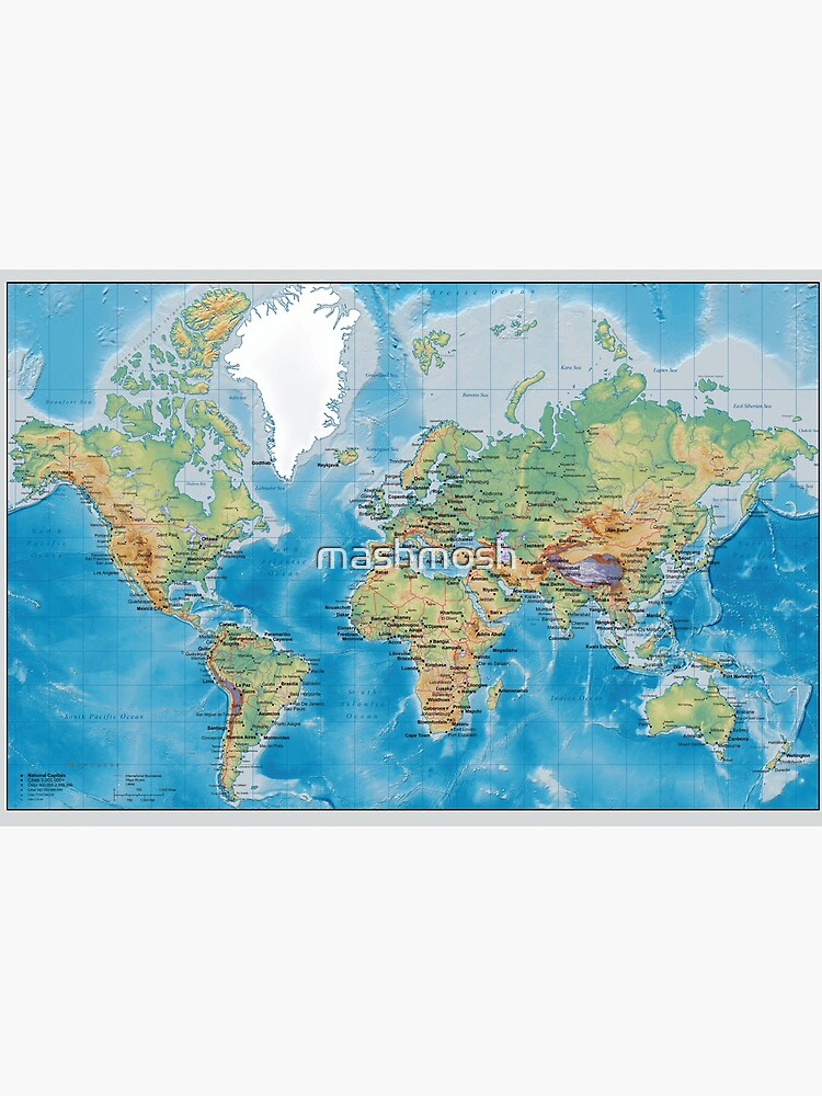 Lámina rígida for Sale con la obra «Mapa del mundo, mapa topográfico ...