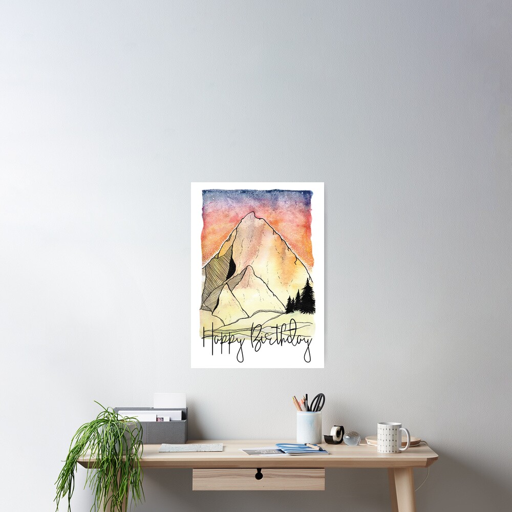 "Happy Birthday Greeting Card Mountain Climbing Hiking Watercolour ...