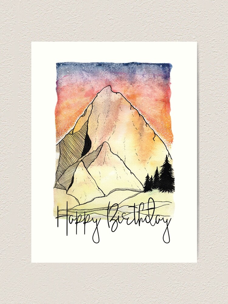 "Happy Birthday Greeting Card Mountain Climbing Hiking Watercolour" Art ...