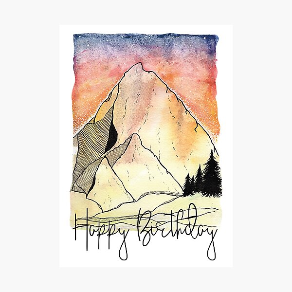 "Happy Birthday Greeting Card Mountain Climbing Hiking Watercolour ...