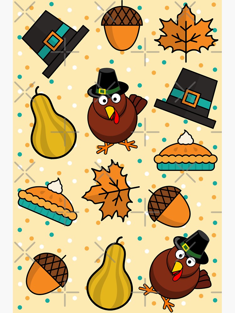 "Happy Thanksgiving Pattern - Turkey, Pumpkin, Apple Pie, Acorn, Leaves ...