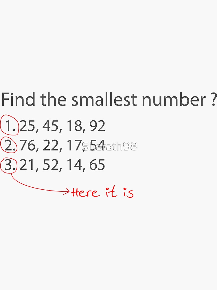 "Find the smallest number essential T-Shirt" Sticker for Sale by ...